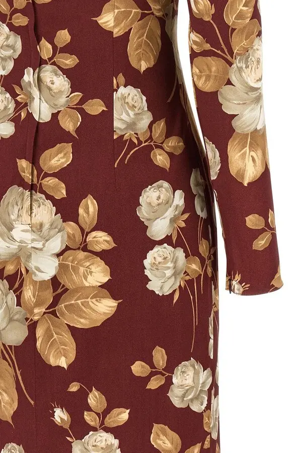 Dolce & Gabbana Rose Print Silk Midi Dress