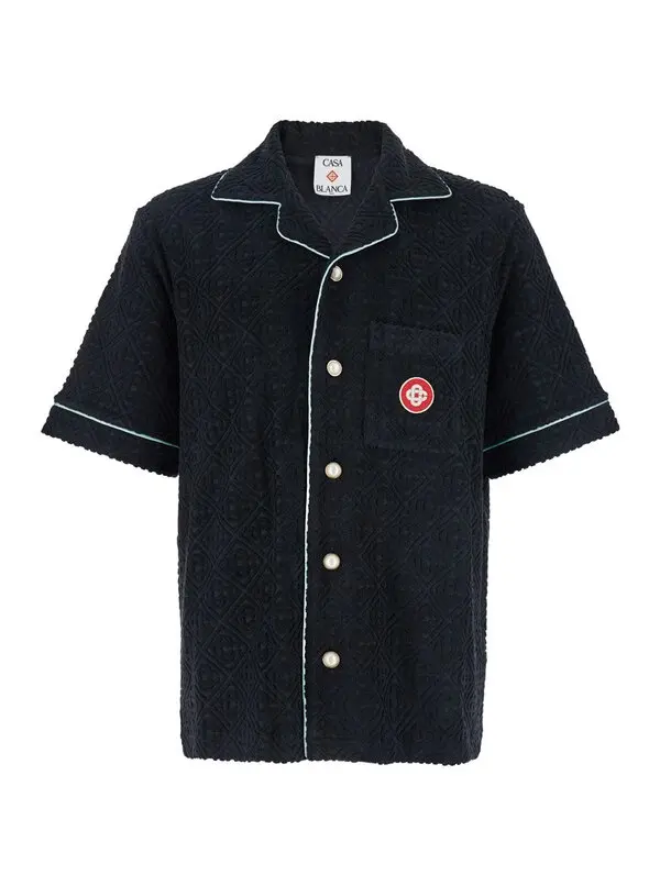 Casablanca Black Shirt With Classic Lapels And All-over Embossed Monogram In Cotton - Multicolor