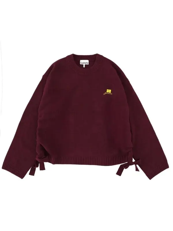 GANNI Oversized Wool Blend Sweater With Tie Detailing - Multicolor