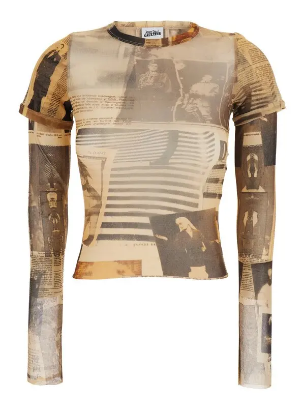 JEAN PAUL GAULTIER Tech Fabric Printed Long Sleeve Crop Top - Multicolor