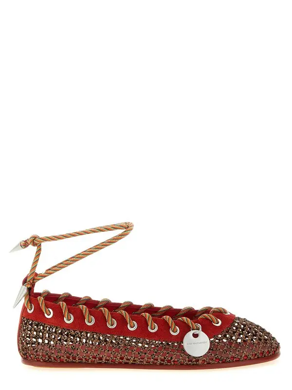 KIKO KOSTADINOV Reticella Ballet Flats With Multicolor Thread Tie - Red