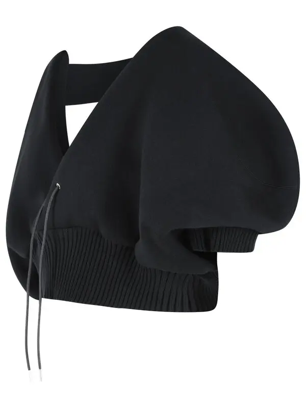 Sacai Cashmere Blend Top With Ribbed Trims And Front Laces