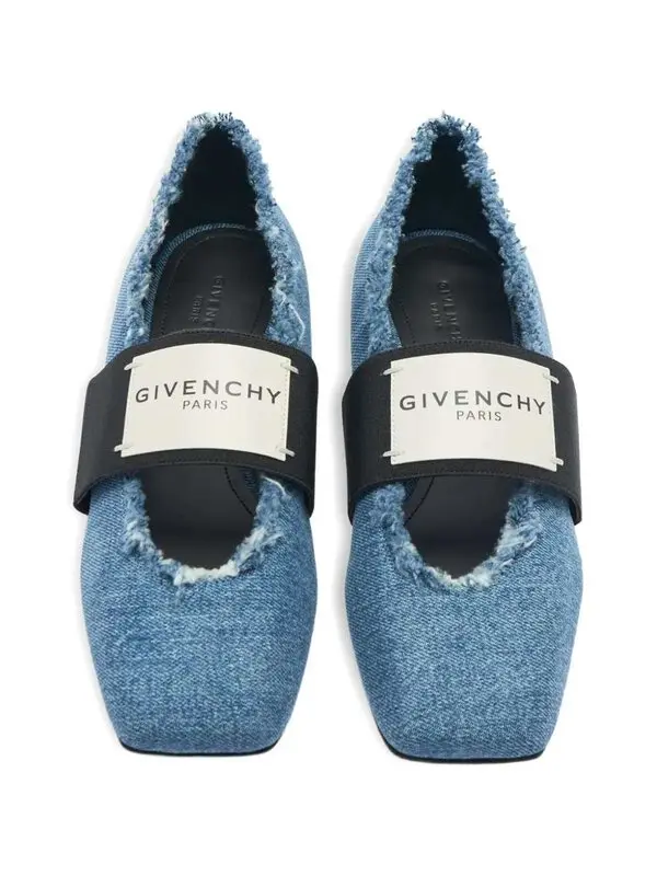 Givenchy Square-toe Denim Ballet Flats With Fringed Hem - Blue