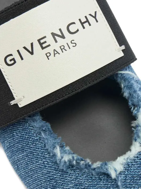 Givenchy Square-toe Denim Ballet Flats With Fringed Hem - Blue
