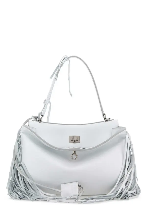 Balenciaga Chalk Leather Small Rodeo Handbag With Fringe