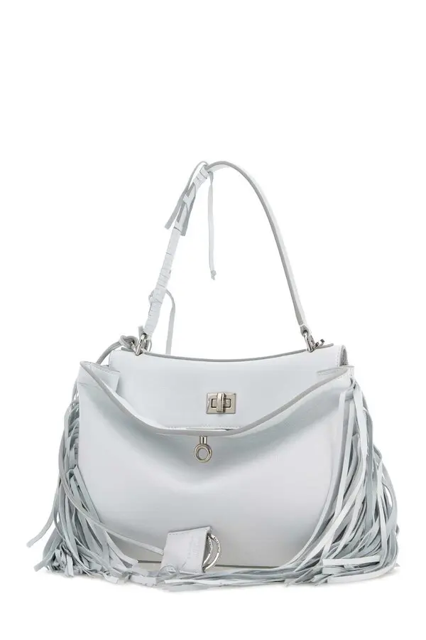 Balenciaga Chalk Leather Small Rodeo Handbag With Fringe