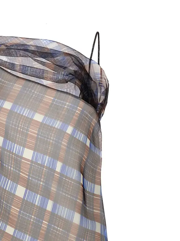 FERRAGAMO Asymmetrical Check Print Organza Dress