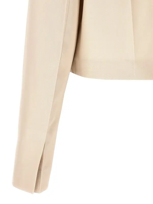 Fendi Tailored Crop Jacket In Wool And Cotton Gabardine - Cream