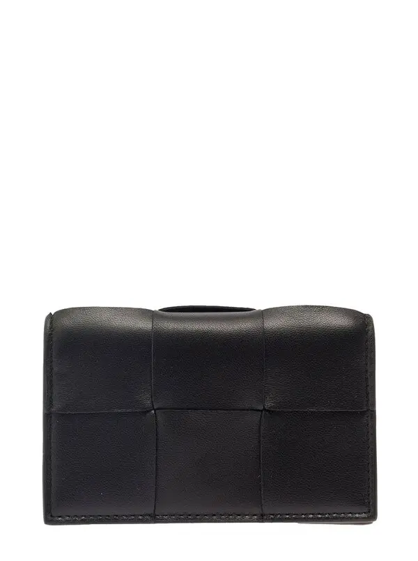 Bottega Veneta Cassette' Black Business Card Case In Intreccio Leather - Multicolor