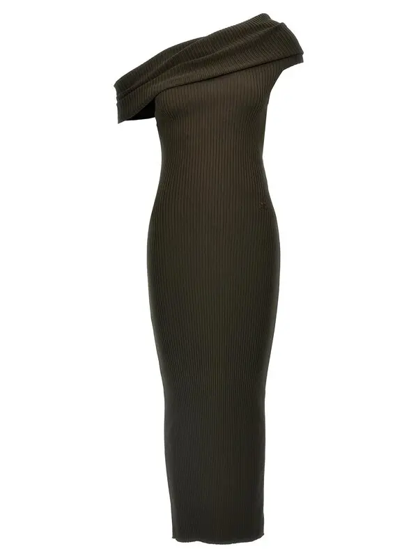 COURREGES Ribbed Viscose Blend One-shoulder Dress - Brown