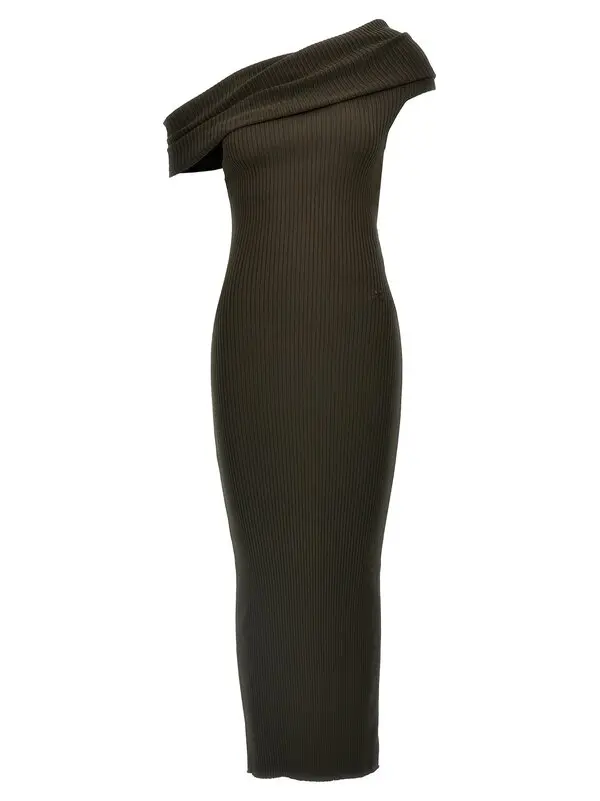 COURREGES Ribbed Viscose Blend One-shoulder Dress - Brown