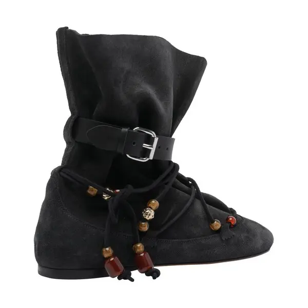 Isabel Marant Étoile Suede Bead Detail Lace-up Ankle Boots - Black