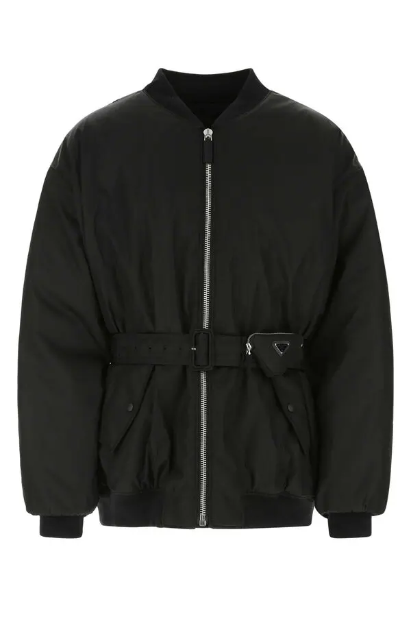 Prada Re-nylon Padded Bomber Jacket With Belt - Black