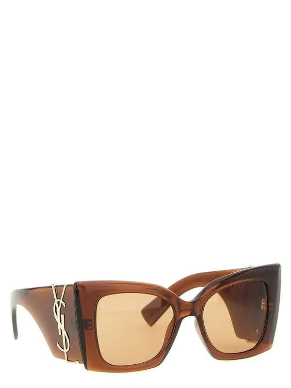 Saint Laurent Cat Eye Sunglasses With Antiqued Metallic Logo - Brown