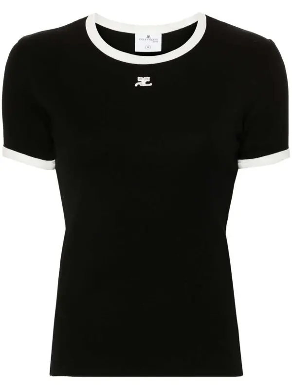 COURREGES Cotton T-shirt With Logo Application - Black