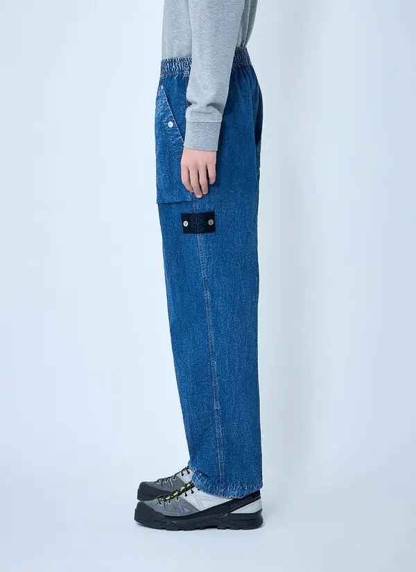 Stone Island Elasticated Waistband Denim Cargo Trousers - Blue