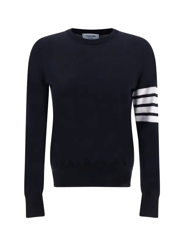 Thom Browne Virgin Wool Sweater With Signature Stripes - Blue