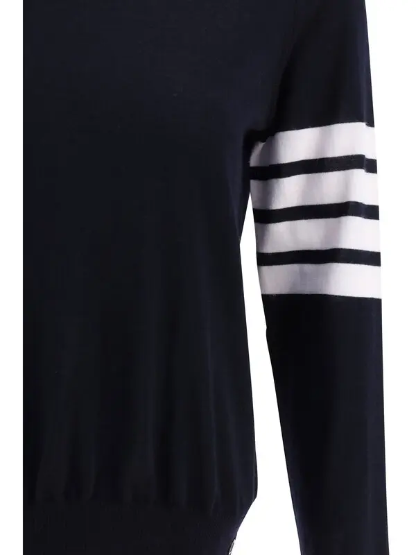 Thom Browne Virgin Wool Sweater With Signature Stripes - Blue