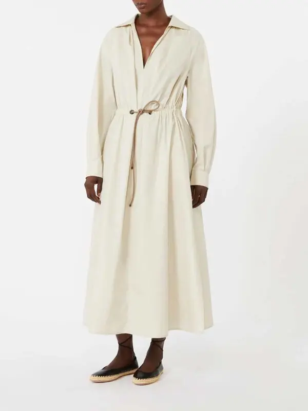Max Mara Cotton Poplin Shirt Dress With Drawstring Waist - Multicolor