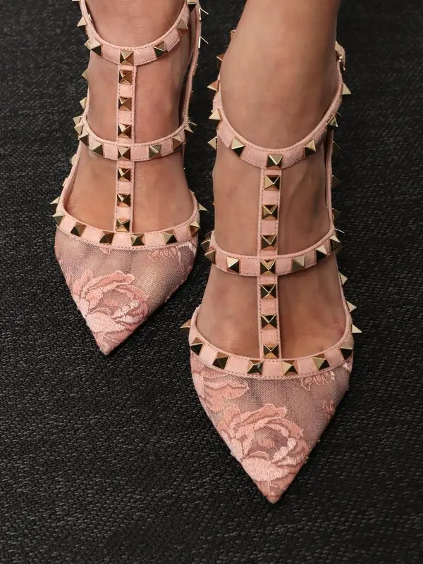 Valentino Garavani Rockstud Suede And Lace Pumps - Multicolor