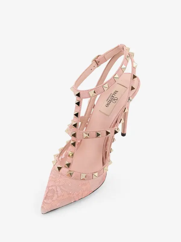 Valentino Garavani Rockstud Suede And Lace Pumps - Multicolor