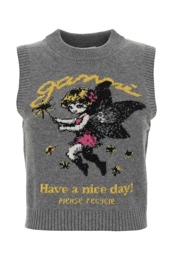 GANNI Grey Wool Blend Vest - Gray