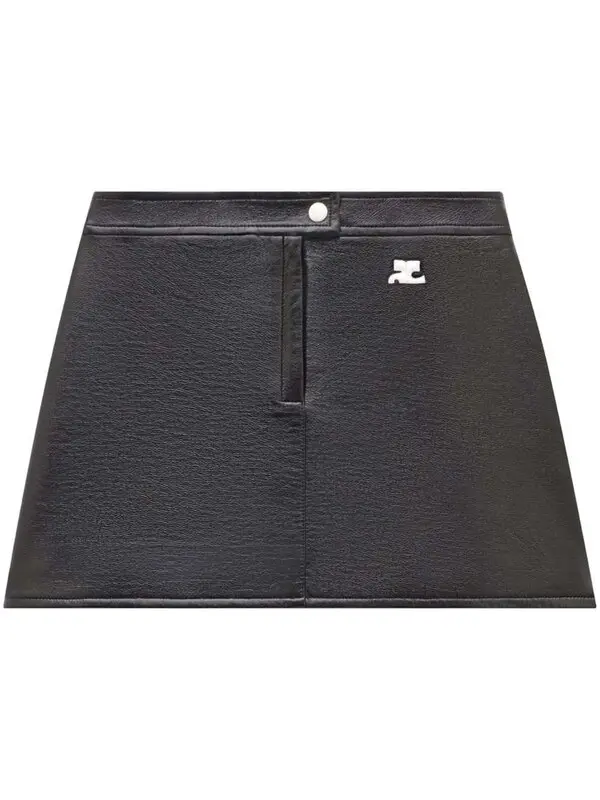 COURREGES Flared Mini Skirt In Cruelty-free Leather - Black