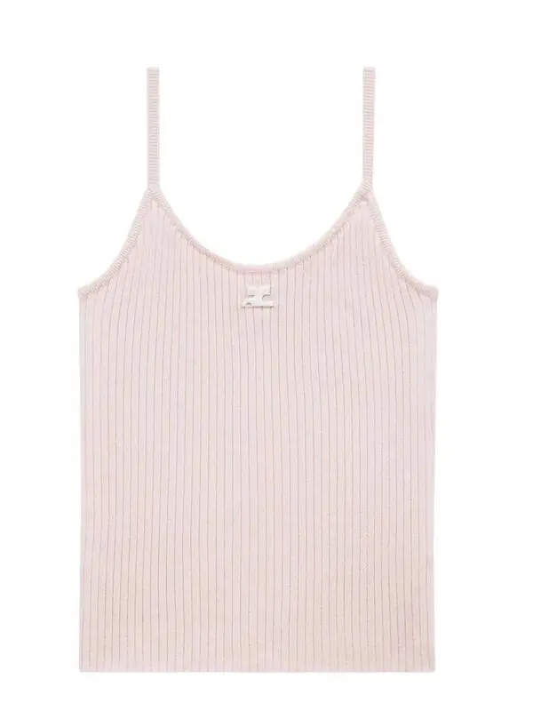 COURREGES Ribbed Knit Top With Logo Appliqu - Multicolor