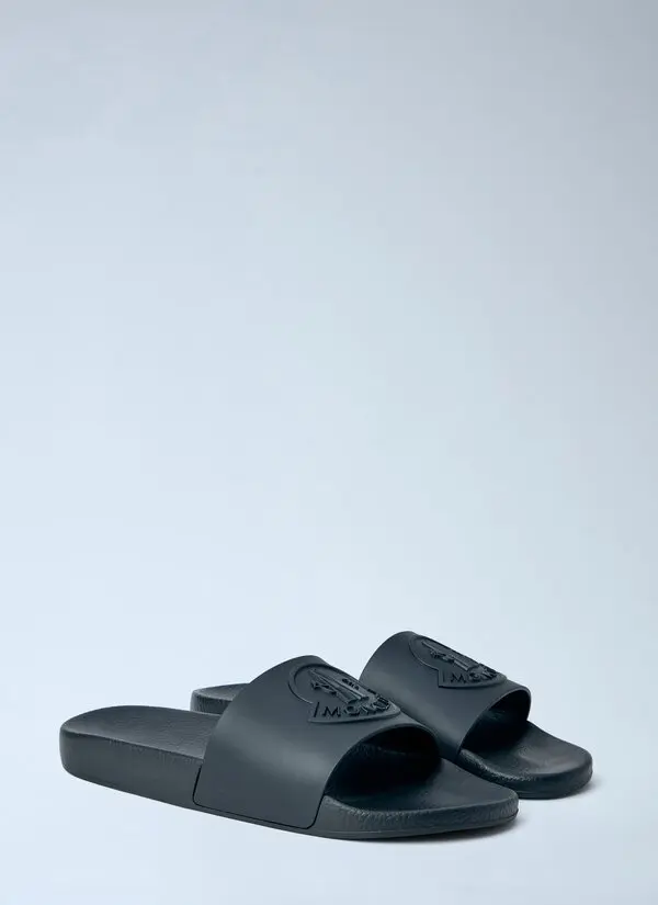 Moncler Basile Embossed Slide Sandals - Black