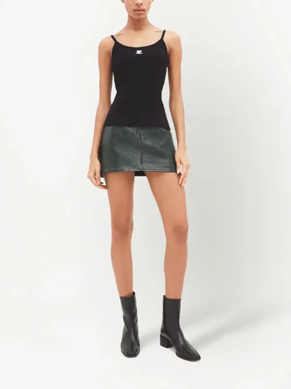 COURREGES Ribbed Knit Top With Logo Patch - Black