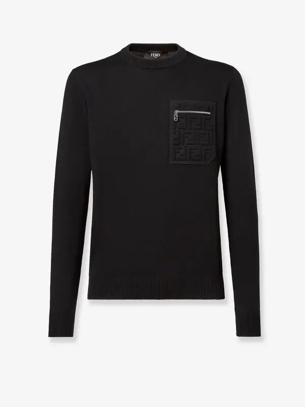 Fendi Virgin Wool Sweater With Ff Motif Pocket - Multicolor