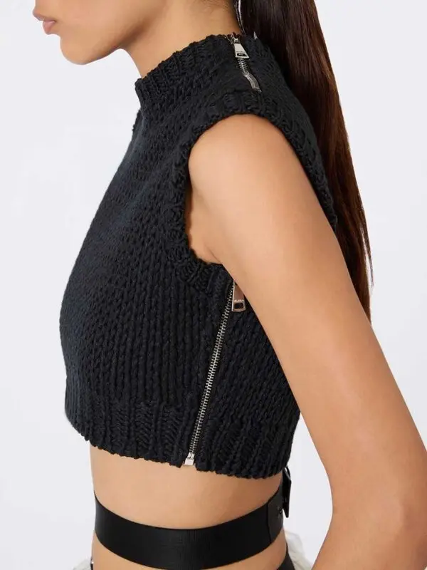 Max Mara Sleeveless Crop Sweater In Plain Cotton