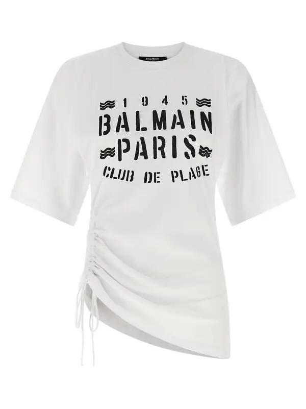 Balmain Club" 3/4 Sleeve T-shirt With Drawstring Detail - Multicolor