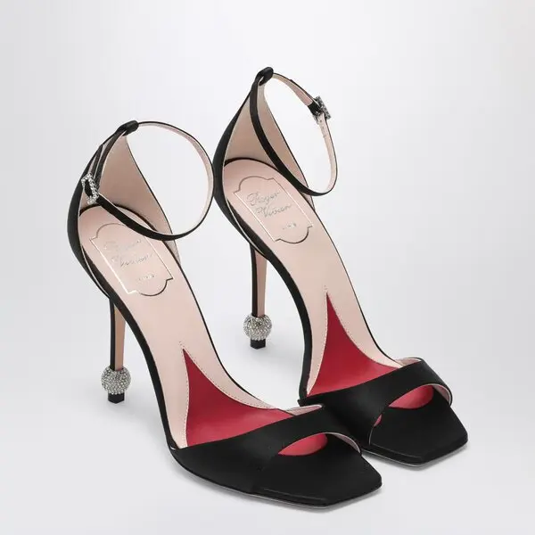 ROGER VIVIER Silk Satin Sandal With Crystal Embellished Heel