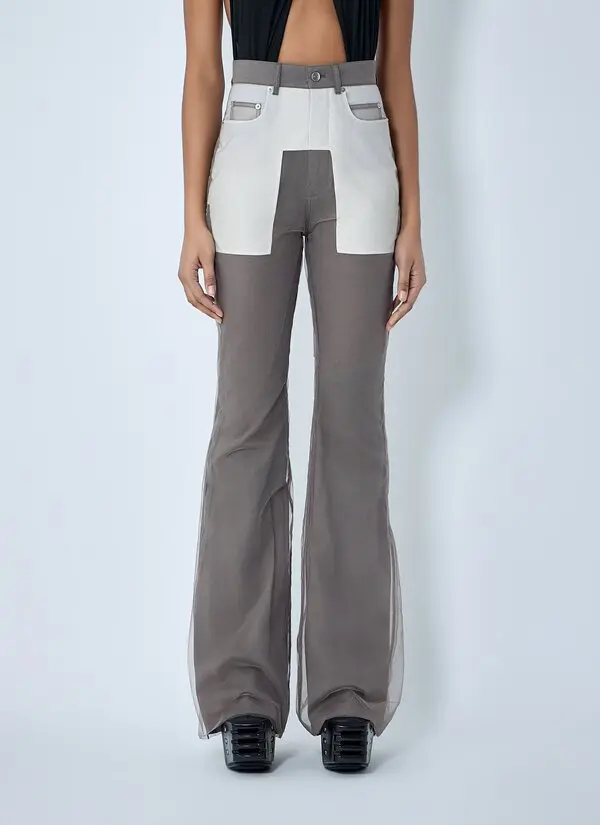 Rick Owens High-rise Flared Trousers With Contrasting Panels - Gray
