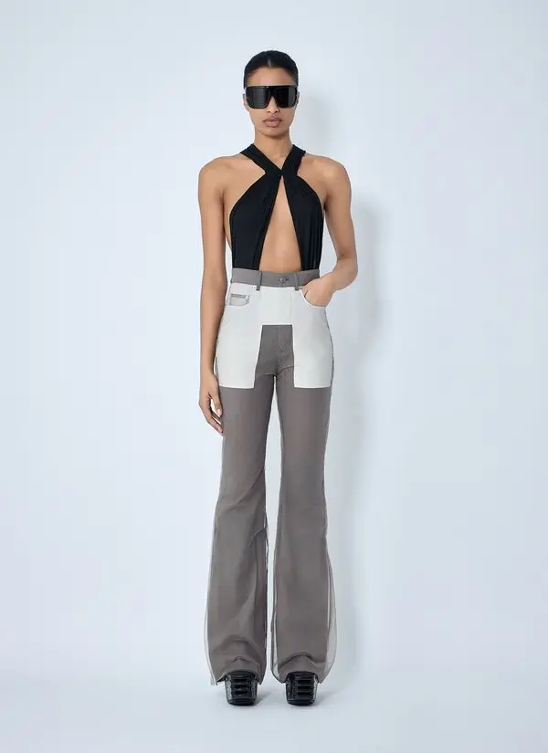 Rick Owens High-rise Flared Trousers With Contrasting Panels - Gray