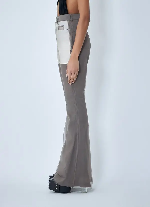 Rick Owens High-rise Flared Trousers With Contrasting Panels - Gray