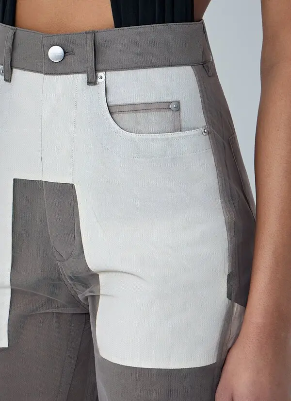 Rick Owens High-rise Flared Trousers With Contrasting Panels - Gray