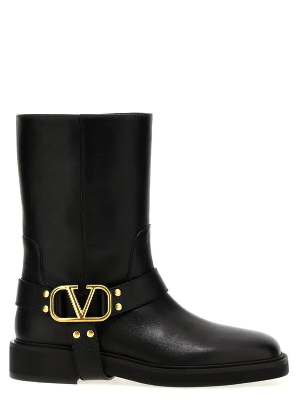 Valentino Garavani Vlogo Signature Leather Ankle Boots - Black