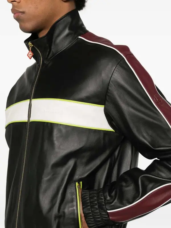 Casablanca Striped Leather Zip-up Jacket