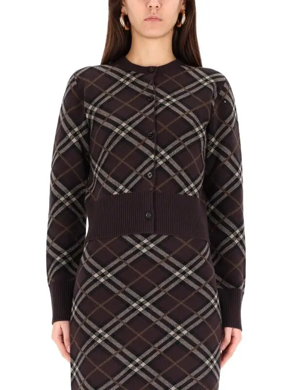 Burberry Gillian Checkered Knit Cardigan - Brown
