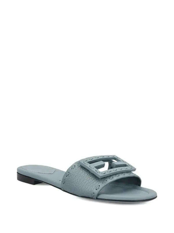 Fendi Baguette Wide-band Leather Slides - Silver