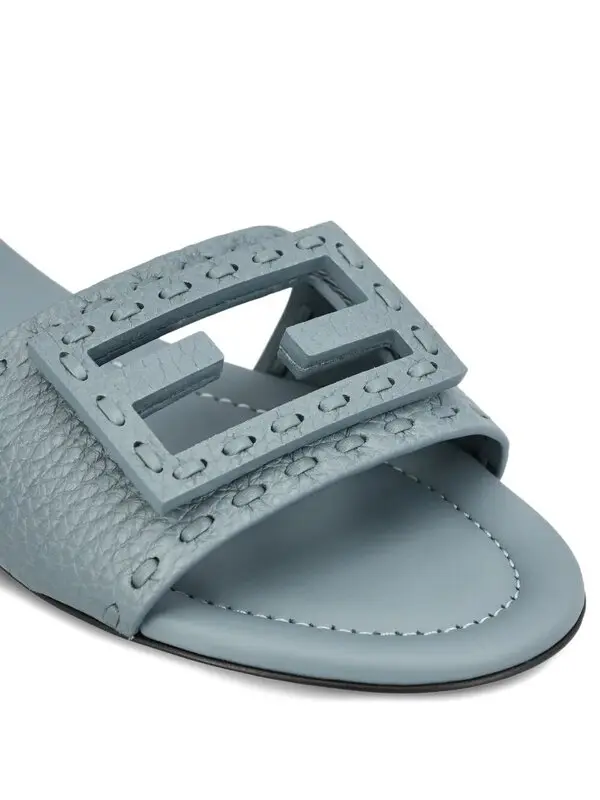 Fendi Baguette Wide-band Leather Slides - Silver
