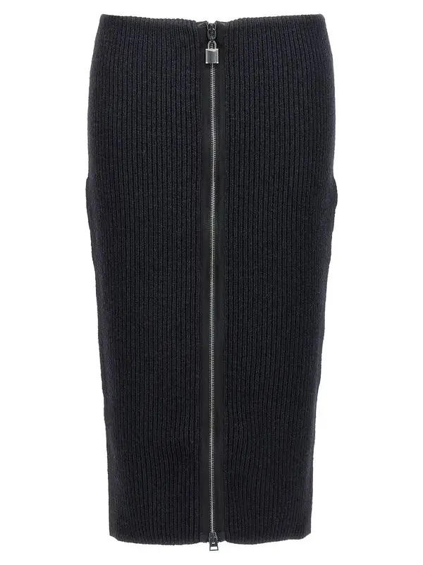 TOM FORD Ribbed Knit Skirt With Padlock Detail - Black