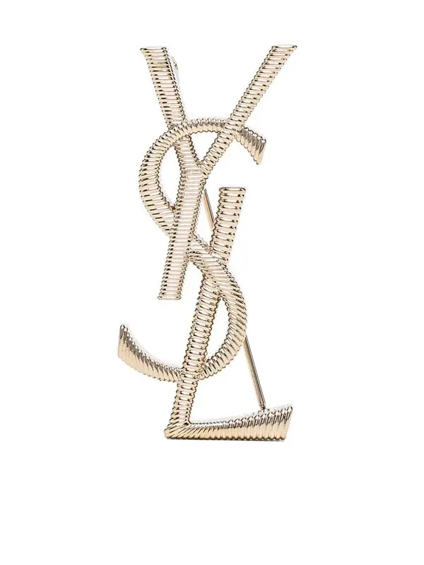 Saint Laurent Cassandre Cord Texture Metal Brooch - Silver