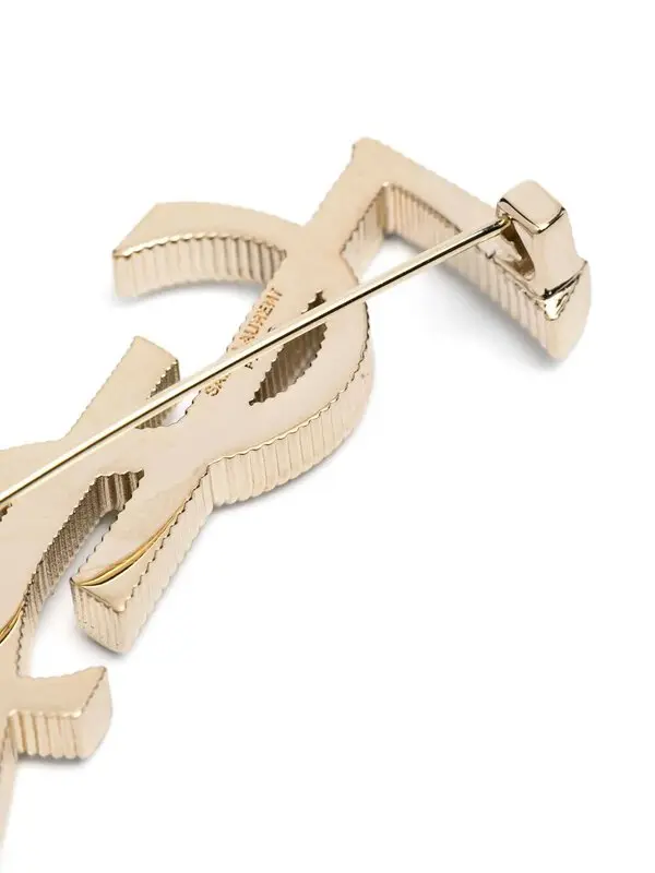 Saint Laurent Cassandre Cord Texture Metal Brooch - Silver