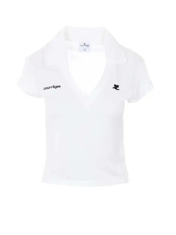 COURREGES V-neck Short Sleeve T-shirt - White