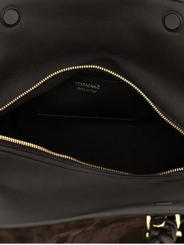FERRAGAMO Suede And Leather Handbag - Brown