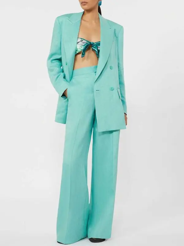 Max Mara Chevron Linen Batavia Trousers - Blue