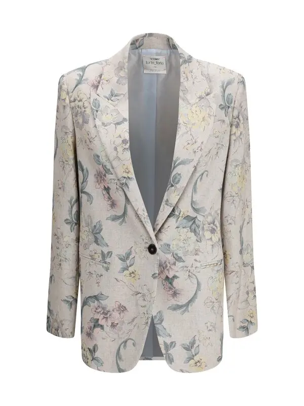 FORTE_FORTE Peonia My Love Motif Hopsack Linen-blend Jacket - Multicolor